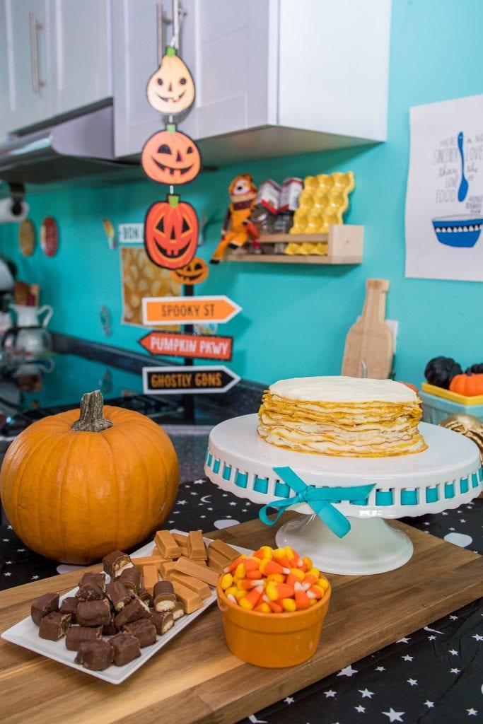 Halloween Pumpkin Crepe Cake with Candy - La Cooquette