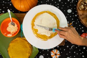 Halloween Pumpkin Crepe Cake with Candy - La Cooquette